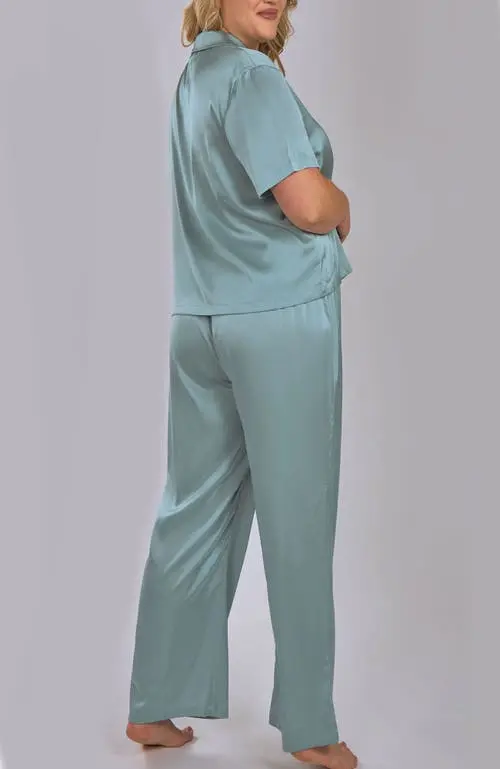 ICOLLECTION Stretch Satin Pajama Set With Button-down Top