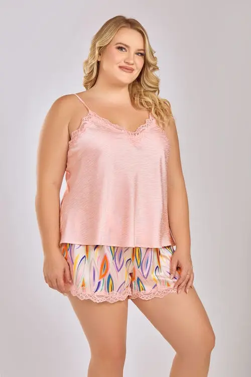 ICOLLECTION Blush Pink Satin Cami And Shorts Set