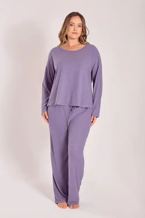 ICOLLECTION Waffle Knit Sleep Set With Drawstring Pants