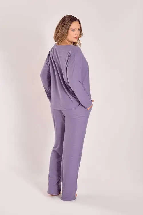 ICOLLECTION Waffle Knit Sleep Set With Drawstring Pants