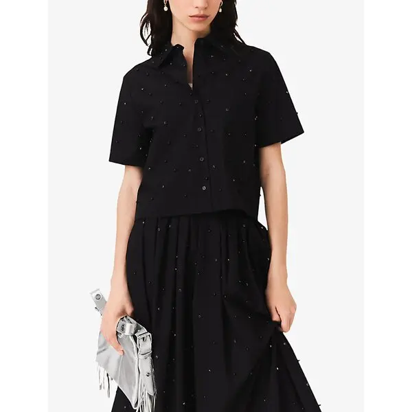 Maje Rhinestone Embellished Short-sleeve Shirt