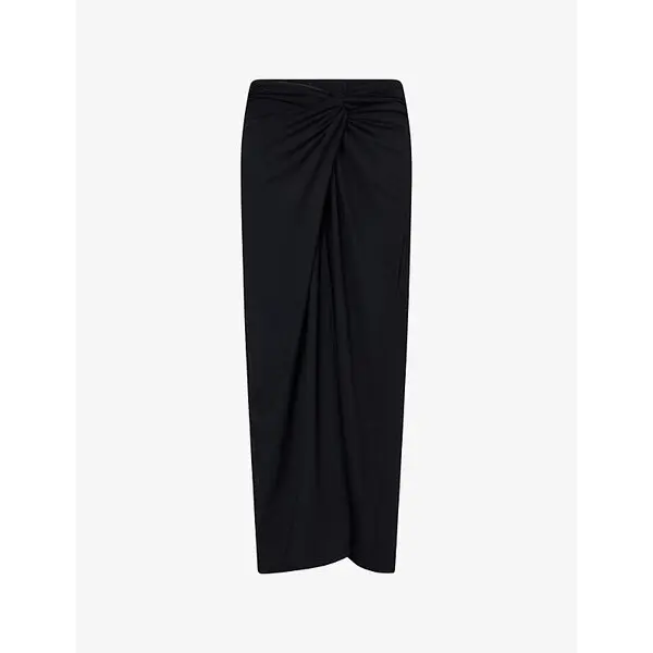 ME+EM Knotted Mid-rise Cotton-jersey Maxi Skirt - Black