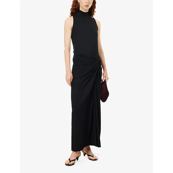 ME+EM Knotted Mid-rise Cotton-jersey Maxi Skirt