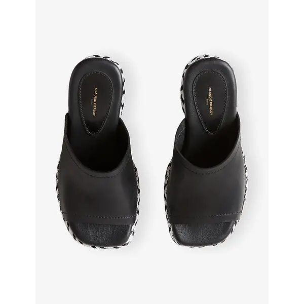 Claudie Pierlot Two-tone Braided Raffia-leather Mules