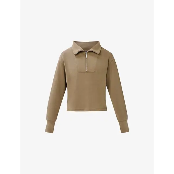 Sweaty Betty Sand Wash Half-zip Crop Jersey Sweatshirt - Khakibrown