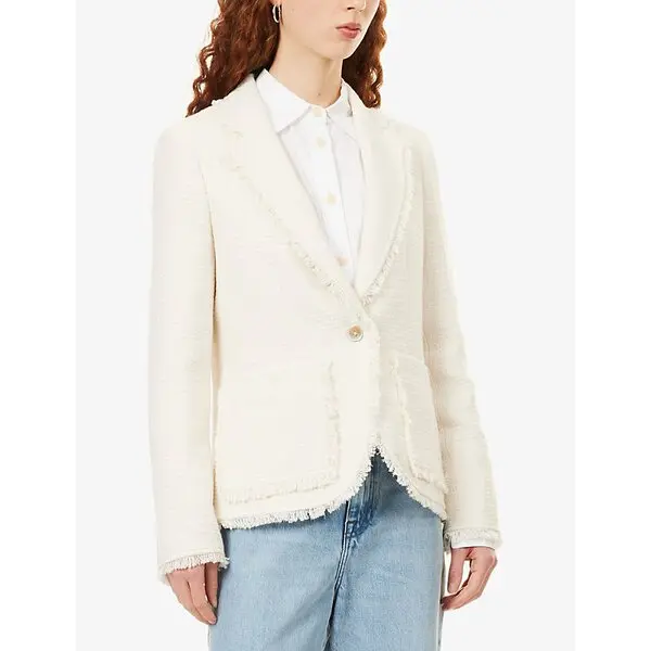 ME+EM Frayed-edge Textured Cotton-blend Blazer