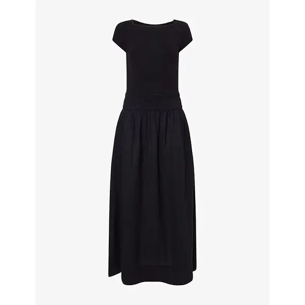 ME+EM Me + Em Square-collared Knit And Linen-blend Maxi Dress
