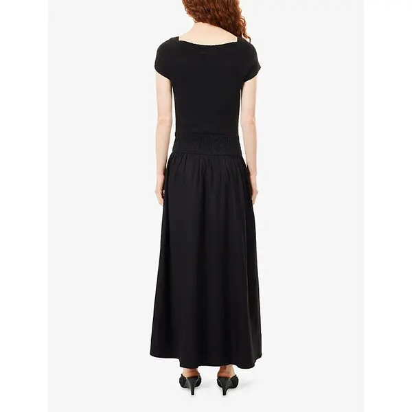 ME+EM Me + Em Square-collared Knit And Linen-blend Maxi Dress