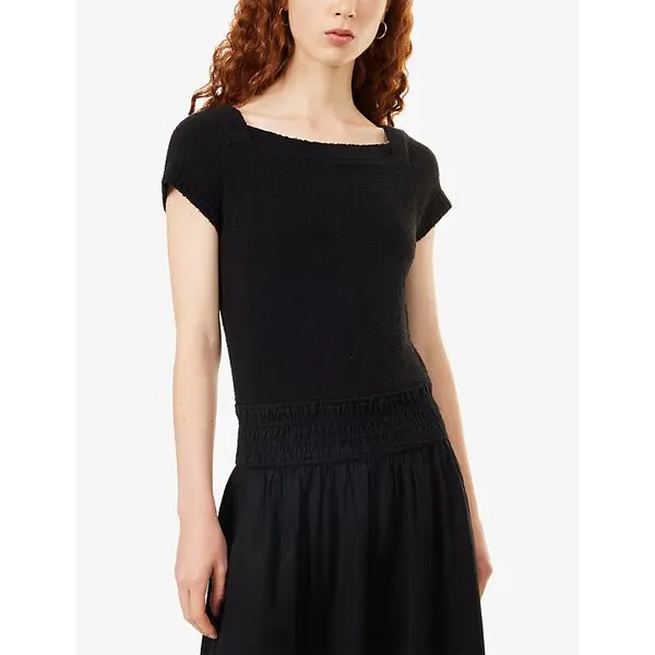 ME+EM Me + Em Square-collared Knit And Linen-blend Maxi Dress