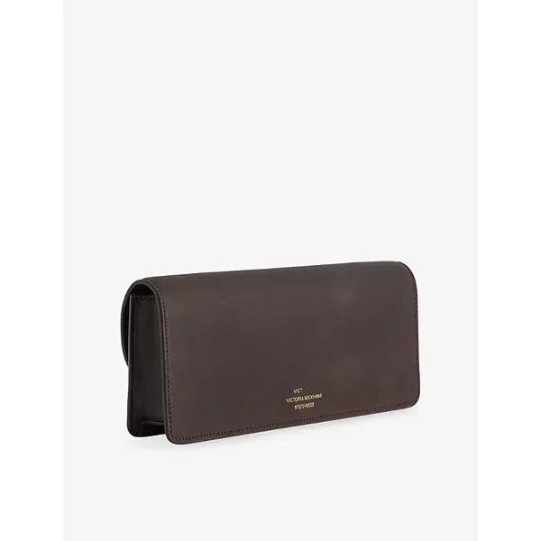 Victoria Beckham Dorian Flap Leather Clutch With Gold-tone Hardware - Dark Brown