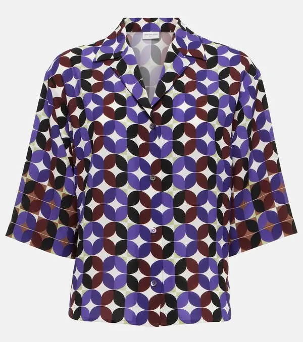 Dries Van Noten Geometric Print Crepe Bowling Shirt