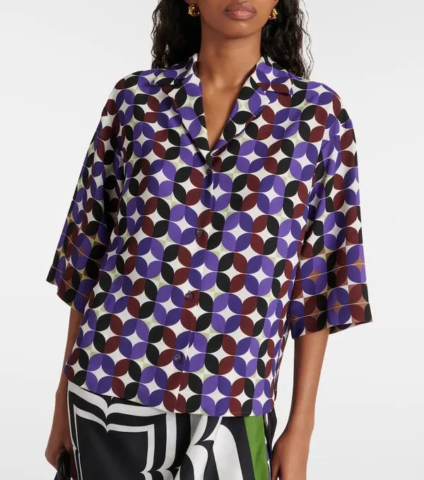 Dries Van Noten Geometric Print Crepe Bowling Shirt