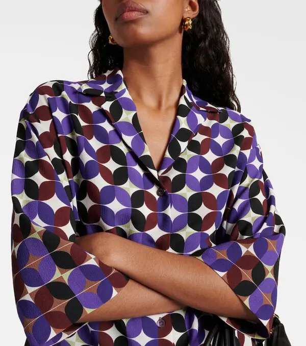 Dries Van Noten Geometric Print Crepe Bowling Shirt