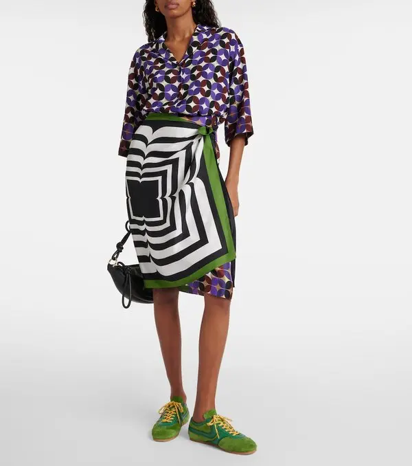 Dries Van Noten Geometric Print Crepe Bowling Shirt