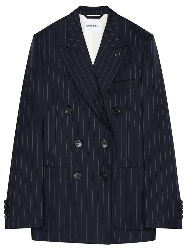 Givenchy Double-breasted Striped Wool Blazer - Blue