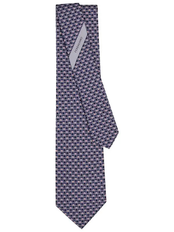 FERRAGAMO Silk Tie Tournament Print - Blue