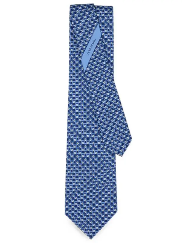 FERRAGAMO Silk Printed Neck Tie - Blue