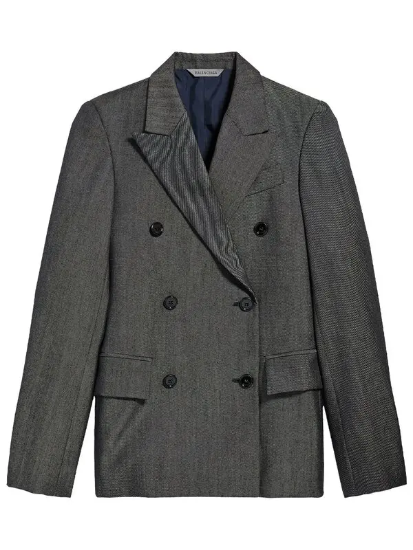 Balenciaga Double-breasted Tailored Jacket In Denim Effect Wool Twill - Blue