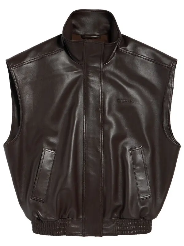 Balenciaga Sleeveless Blouson In Soft Shiny Lamb Leather