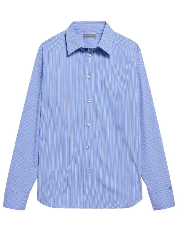 Balenciaga Shirt In Striped Ultra Fine Technical Poplin - Blue