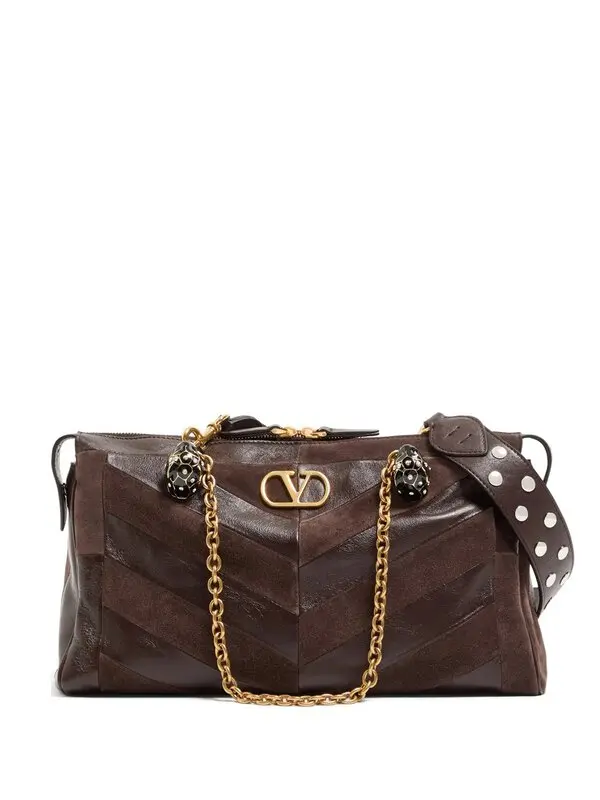 Valentino Garavani Medium Shoulder Bag Panthea In Suede And Nappa Chev - Brown