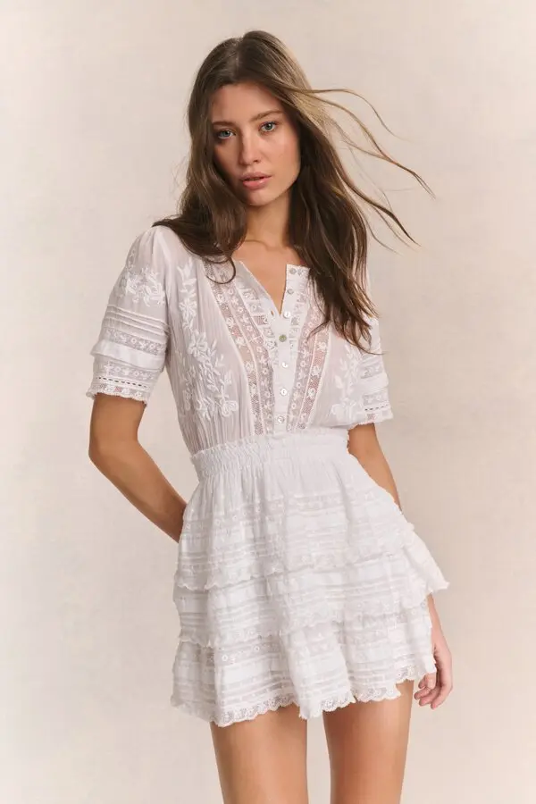 LoveShackFancy Quincy Heritage Mini Dress - White