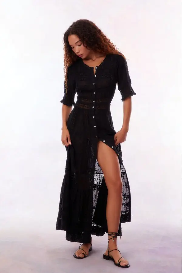 LoveShackFancy Minka Heritage Maxi Dress - Black