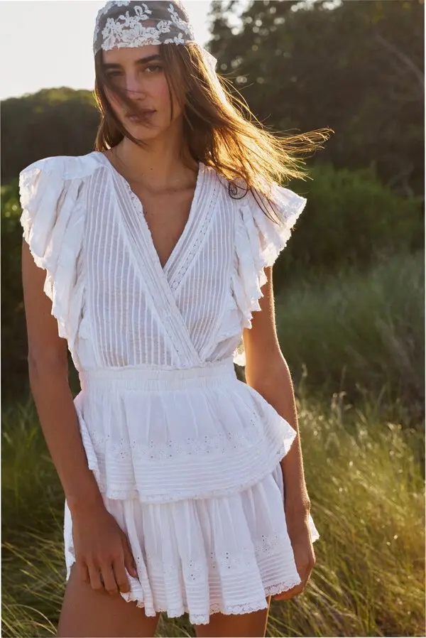 LoveShackFancy Gwen Heritage Embroidered Lace Mini Dress - White