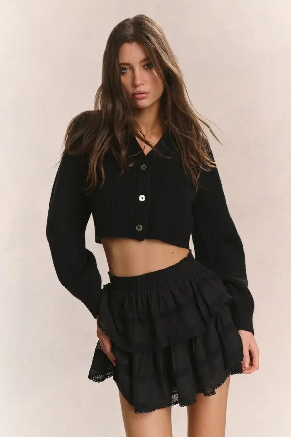 LoveShackFancy Avignon V-neck Crop Cardigan - Black
