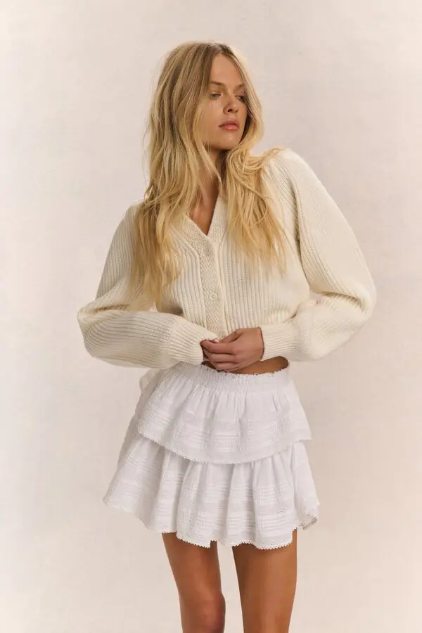 LoveShackFancy Avignon V-neck Crop Cardigan - Ivory