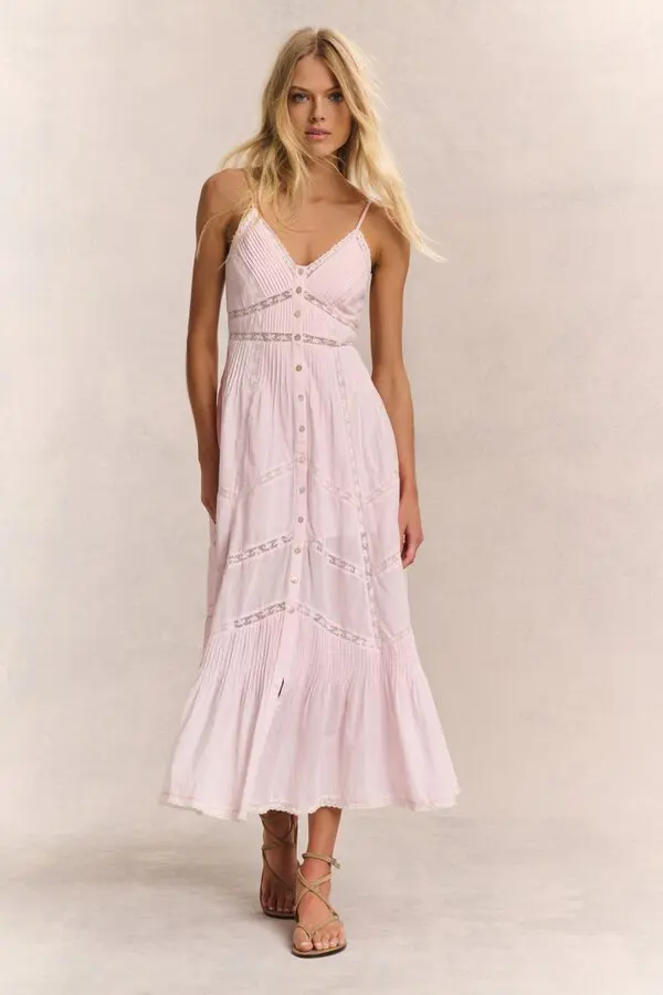 LoveShackFancy Esilda Heritage Cotton Midi Dress - Pink