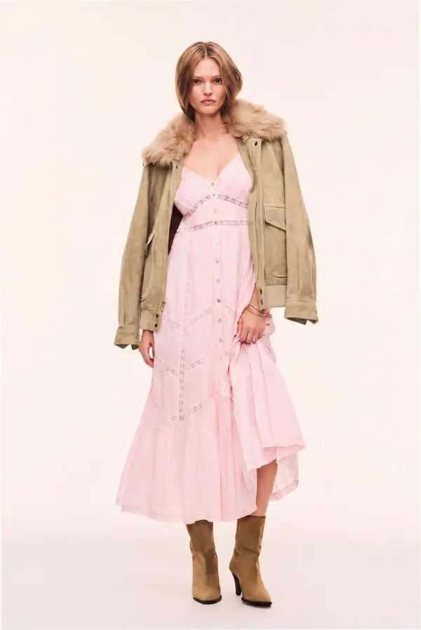 LoveShackFancy Esilda Heritage Cotton Midi Dress - Pink