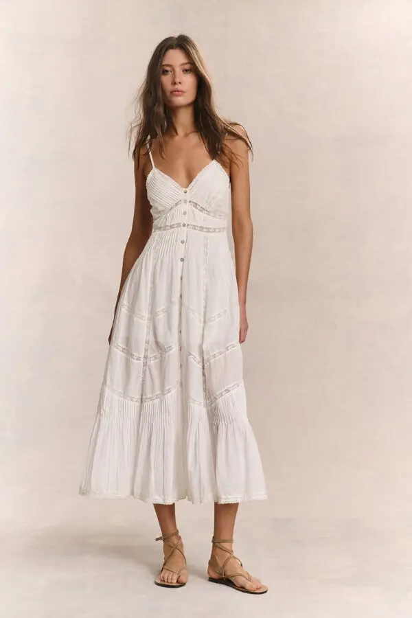 LoveShackFancy Esilda Heritage Cotton Midi Dress - True White