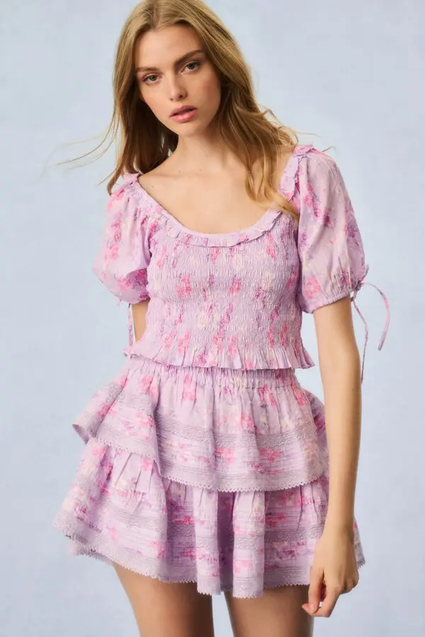 LoveShackFancy Molly Heirloom Print Top - Hibiscus