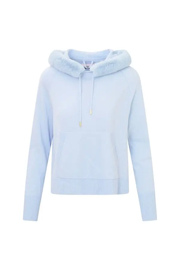 LoveShackFancy X Max&moi Wool-cashmere Faux Fur Hoodie - Ciel