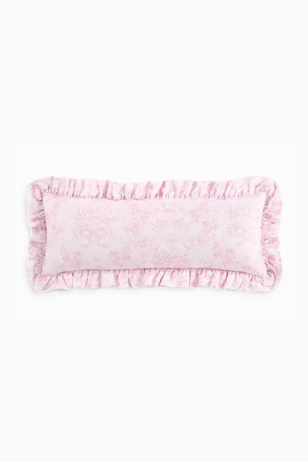 LoveShackFancy Lumbar Toile Print Ruffle Pillow - Bluebell