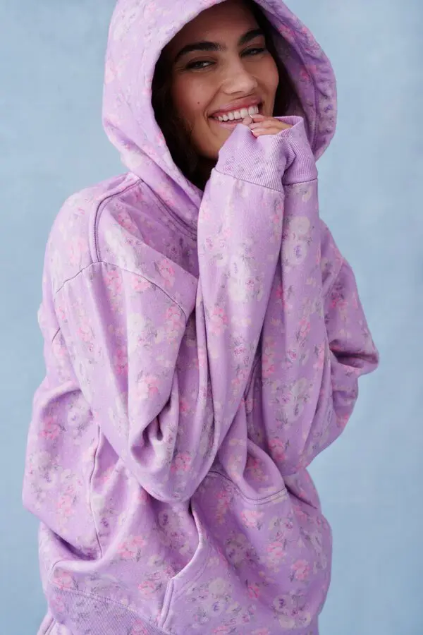 LoveShackFancy Nacova Cotton Oversized Hoodie - Hibiscus