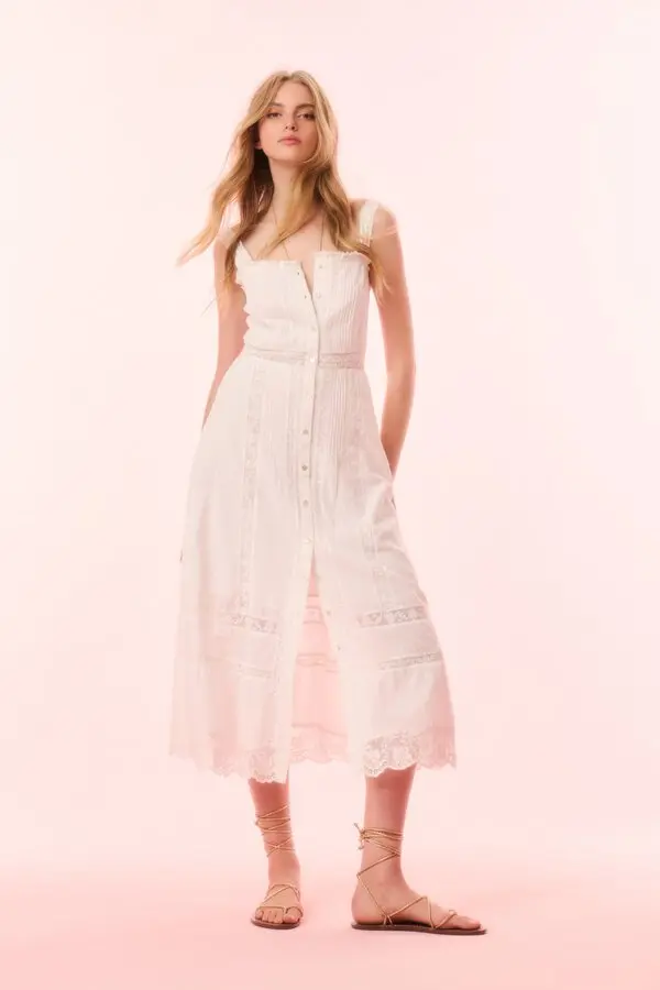 LoveShackFancy Judalon Cotton Midi Dress - Optic White