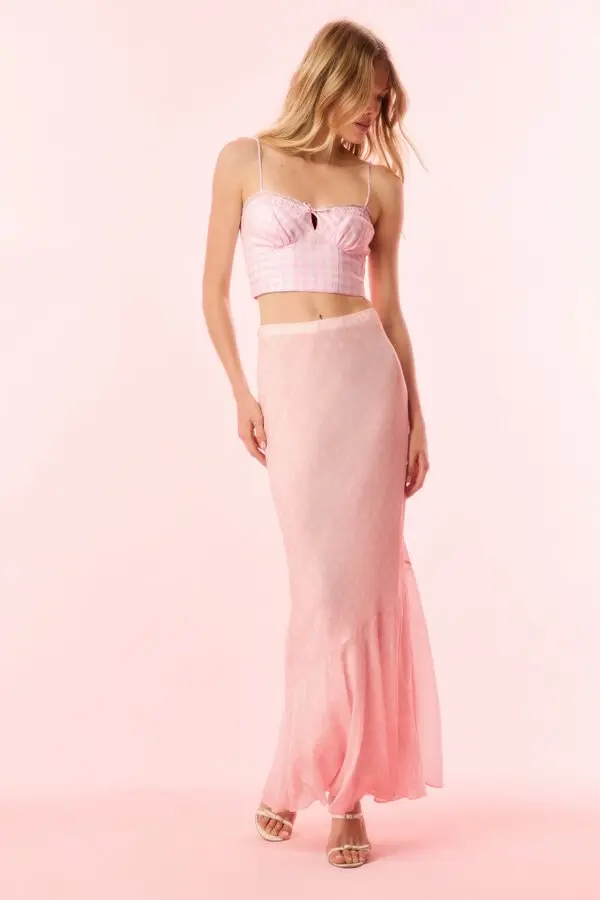 LoveShackFancy Tesleigh Chiffon Polkadot Maxi Skirt