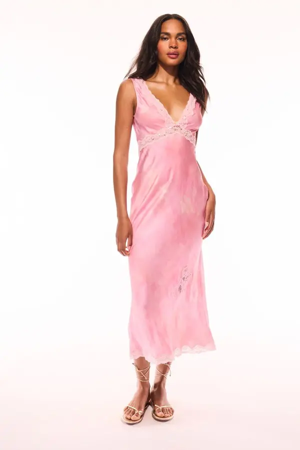 LoveShackFancy Bier Silk-blend Midi Dress - Pink Ember