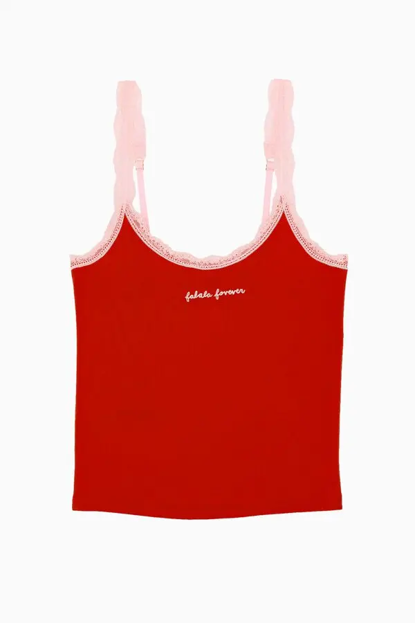 LoveShackFancy X Pink Lace-trimmed Cami - Icon Gingham
