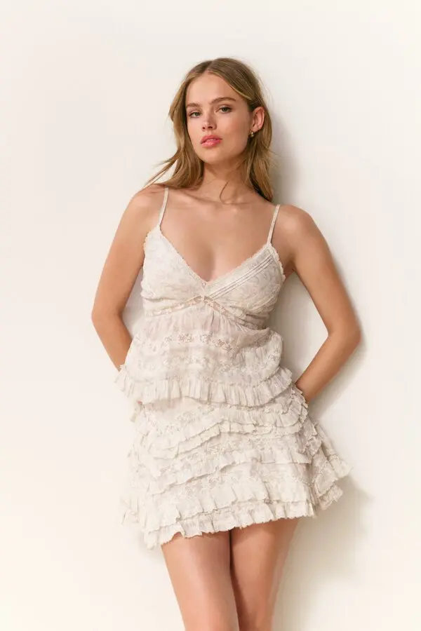 LoveShackFancy Serevina Lace Printed Cotton Mini Skirt
