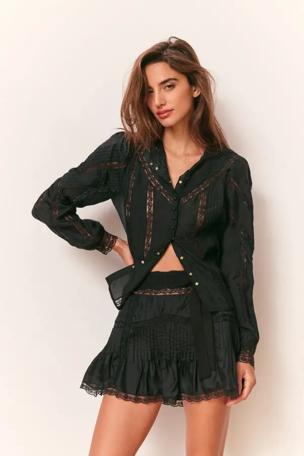 LoveShackFancy Aralina Silk Blouse - Black