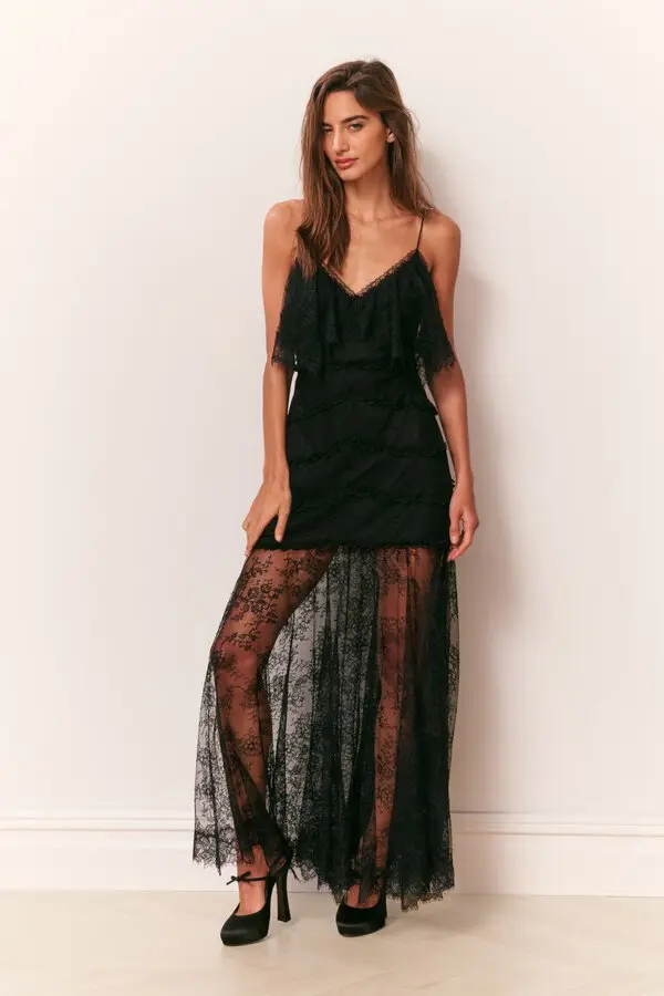 LoveShackFancy Sandy Lace Maxi Dress - Black