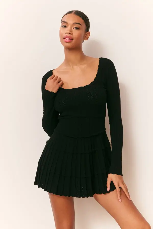 LoveShackFancy Lavender Stretch Pointelle Mini Dress - Black