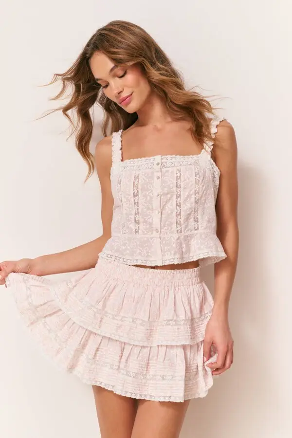 LoveShackFancy Secret Crush Ruffle Mini Skirt - Chantilly