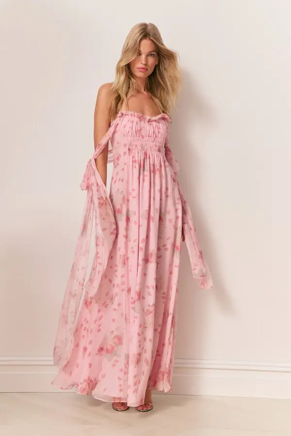 LoveShackFancy Marlana Floral Silk Chiffon Maxi Dress