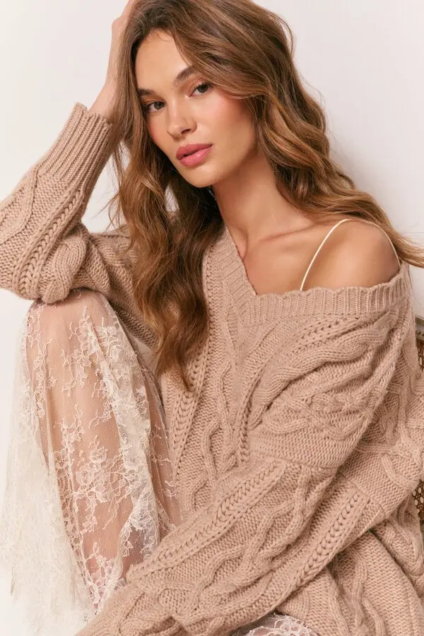 LoveShackFancy Croisette Cashmere Cable Knit Pullover