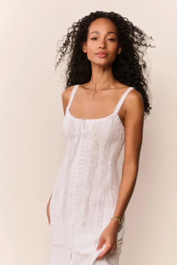 LoveShackFancy Calyx Cotton Maxi Dress With Lace Insets