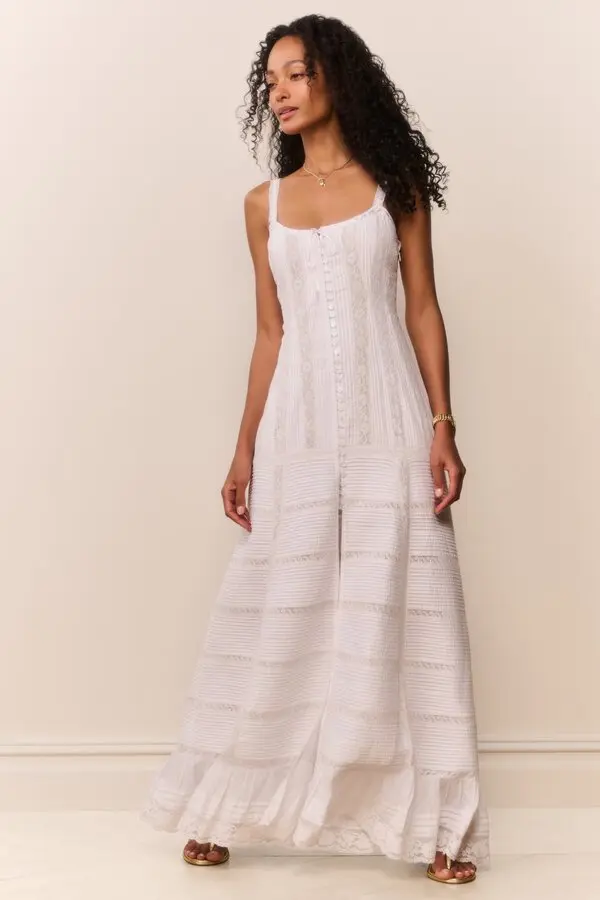LoveShackFancy Calyx Cotton Maxi Dress With Lace Insets